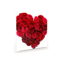 Primedeco Glasbild Wandbild Quadratisch Herz aus Rosen mit Aufhängung