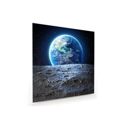 Primedeco Glasbild Wandbild Quadratisch Blaue Erde vom Mond aus mit Aufhängung