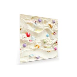 Primedeco Glasbild Wandbild Quadratisch Bunte Perlen in Eiscreme mit Aufhängung