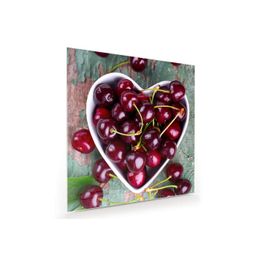 Primedeco Glasbild Wandbild Quadratisch Herz auf Kirschen mit Aufhängung