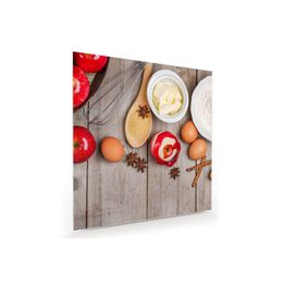 Primedeco Glasbild Wandbild Quadratisch Äpfel und Eier mit Aufhängung