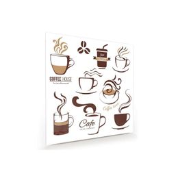 Primedeco Glasbild Wandbild Quadratisch Illustration Kaffeehaus mit Aufhängung