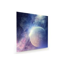 Primedeco Glasbild Wandbild Quadratisch Mond im Nebelschein mit Aufhängung