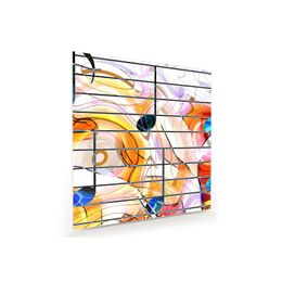 Primedeco Glasbild Wandbild Quadratisch Farbige Musiknoten mit Aufhängung