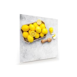 Primedeco Glasbild Wandbild Quadratisch Zitronen in Schale mit Aufhängung