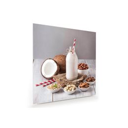 Primedeco Glasbild Wandbild Quadratisch Milch und Kokosnuss mit Aufhängung