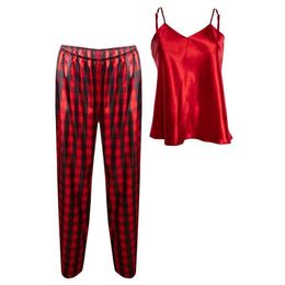 DKaren Schlafanzug Damen Satin Pyjama Set Lang Spaghettiträger -DK-KI- (Set