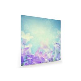 Primedeco Glasbild Wandbild Quadratisch Lila Blüten mit Aufhängung