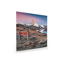 Primedeco Glasbild Wandbild Quadratisch Stellisee Matterhorn Zermatt CH mit Aufhängung