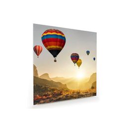 Primedeco Glasbild Wandbild Quadratisch Bunte Heißluftballons mit Aufhängung