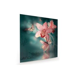 Primedeco Glasbild Wandbild Quadratisch Orchideen am Wasser mit Aufhängung