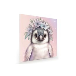 Primedeco Glasbild Wandbild Quadratisch Boho Baby Pinguin mit Aufhängung