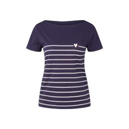 Tom Tailor Damen T-Shirt mit U-Boot-Ausschnitt, blau, Streifenmuster, Gr. S