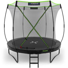 KINETIC SPORTS Trampolin Outdoor 'Ultimate Pro' &Oslash; 244/305/366/427 cm &ndash; Kindertrampolin mit Leiter, Gartentrampolin im K&uuml;rbis-Design, bis zu 160 kg Schwarz-Neongr&uuml;n &Oslash; 244 cm