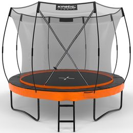 KINETIC SPORTS Premium Outdoor Trampolin 'Ultimate Pro' für Kinder und Erwachsene Ø 244/305/366/427 cm – TÜV Rheinland geprüft, Kürbis-Design, AirMAXX Sprungtuch, mit Leiter, Fieberglas, bis zu 160 kg Ø 305 cm, Max. 150 kg, Sunset Orange