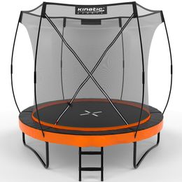 KINETIC SPORTS Trampolin Outdoor 'Ultimate Pro' &Oslash; 244/305/366/427 cm &ndash; Kindertrampolin mit Leiter, Gartentrampolin im K&uuml;rbis-Design, bis zu 160 kg Sunset Orange &Oslash; 244 cm