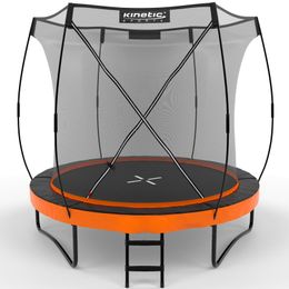 KINETIC SPORTS Premium Outdoor Trampolin 'Ultimate Pro' für Kinder und Erwachsene – TÜV Rheinland geprüft, Kürbis-Design, AirMAXX Sprungtuch, mit Leiter Ø 244 cm, Max. 120 kg, Sunset Orange