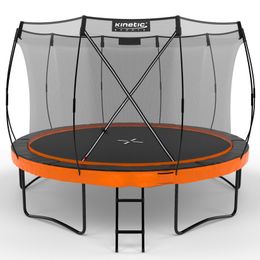 KINETIC SPORTS Trampolin Outdoor 'Ultimate Pro' &Oslash; 244/305/366/427 cm &ndash; Kindertrampolin mit Leiter, Gartentrampolin im K&uuml;rbis-Design, bis zu 160 kg Sunset Orange &Oslash; 366 cm