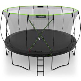 KINETIC SPORTS Trampolin Outdoor 'Ultimate Pro' &Oslash; 244/305/366/427 cm &ndash; Kindertrampolin mit Leiter, Gartentrampolin im K&uuml;rbis-Design, bis zu 160 kg Schwarz-Neongr&uuml;n &Oslash; 427 cm