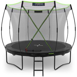 KINETIC SPORTS Trampolin Outdoor 'Ultimate Pro' &Oslash; 244/305/366/427 cm &ndash; Kindertrampolin mit Leiter, Gartentrampolin im K&uuml;rbis-Design, bis zu 160 kg Schwarz-Neongr&uuml;n &Oslash; 305 cm