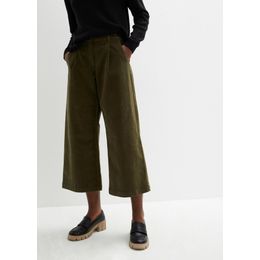 bonprix Weite Stretchcord-Culotte mit High-Waist-Bequembund 7/8-L&auml;nge, gr&uuml;n, Gr.52, Weit geschnittene Culotte aus Stretchcord mit komfortablen hohen Bund, aus Cord