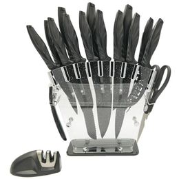 Intirilife 17-teiliges Set Küchenmesser mit Messerblock und Schärfer Sparschäler multifunktionale Schere und Messer - Zum Schneiden Schälen und auch Knacken von