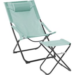 SVITA - tomra Liegestuhl mit Hocker klappbar Strandstuhl Campingstuhl Kopfkissen Blau