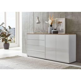 Kommode Mailand Set 3 Artisan (in weiß-Oberboden Artisan Eiche/Hochglanz weiß), Schubladenkommode Anrichte Sideboard - Weiß - Bmg Möbel