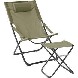SVITA - tomra Liegestuhl mit Hocker klappbar Strandstuhl Campingstuhl Kopfkissen Grün