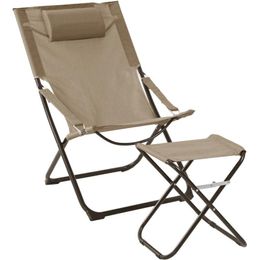 SVITA - tomra Liegestuhl mit Hocker klappbar Strandstuhl Campingstuhl Kopfkissen Taupe