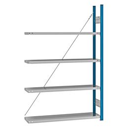 eurokraft pro Fachboden-Steckregal, blau / verzinkt, Regalhöhe 2000 mm, Fachbodenbreite 1215 mm, Anbauregal, Fachbodentiefe 350 mm