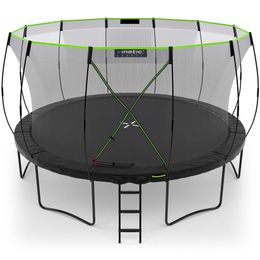 KINETIC SPORTS Premium Outdoor Trampolin 'Ultimate Pro' für Kinder und Erwachsene – TÜV Rheinland geprüft, Kürbis-Design, AirMAXX Sprungtuch, mit Leiter Schwarz-Neongrün Ø 427 cm