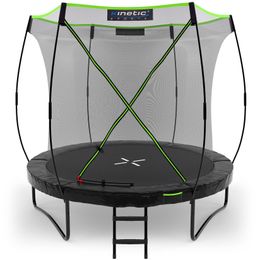 KINETIC SPORTS Premium Outdoor Trampolin 'Ultimate Pro' für Kinder und Erwachsene – TÜV Rheinland geprüft, Kürbis-Design, AirMAXX Sprungtuch, mit Leiter Schwarz-Neongrün Ø 244 cm