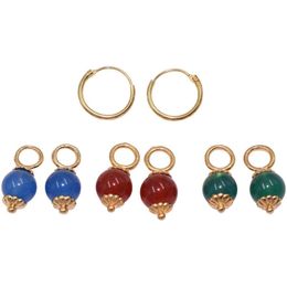 Firetti Paar Creolen Multipack Schmuck Geschenk Gold 585 Ohrschmuck Ohrringe (Set, 8-tlg), Made in Germany - mit Achat - Einhänger abnehmbar, blau|bunt|gelb|goldfarben|grün|rot