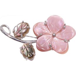 Firetti Brosche Schmuck Geschenk Silber 925 Ansteckschmuck Blume, mit Perlmutt, grau|rosa|silberfarben