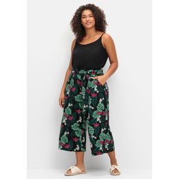 sheego Große Größen: Sommerhose mit tropischem Print, in Culotte-Form, schwarz gemustert, Gr.42