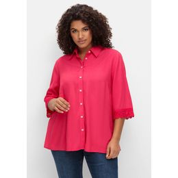 sheego Große Größen: Bluse mit Spitzenkante am Ärmelsaum, magenta, Gr.44