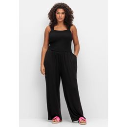 sheego Große Größen: Jumpsuit mit Smok-Oberteil und weitem Bein, schwarz, Gr.46