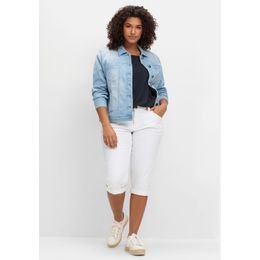 sheego Große Größen: Schmale Caprijeans mit Used-Effekten, white Denim, Gr.56