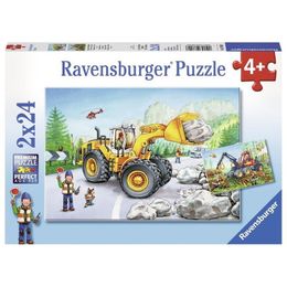 RAVENSBURGER VERLAG Ravensburger Kinderpuzzle - 07802 Bagger und Waldtraktor - Puzzle für Kinder ab 4 Jahren, mit 2x24 Teilen