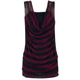 Red by EMP 2 in 1 Double Layer Stripe Mesh Top Top schwarz rot in L