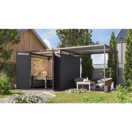Karibu Metall Gartenhaus Superline 2 im Set mit Anbaudach 2,25 m anthrazit inkl. Fußboden Gartenlaube Geräteschuppen