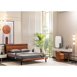 JVmoebel Schlafzimmer-Set Komplette Schlafzimmer Doppelbett Bett Nachttische Orange Konsole 5tlg