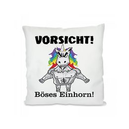 Herzbotschaft Dekokissen Kissen mit einseitigem Motiv Vorsicht böses Einhorn