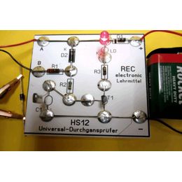 REC electronic Riedinger Experimentierkasten Durchgangsprüfer Bausatz auf Holzbrett