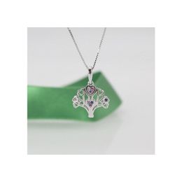ELLAWIL Silberkette Halskette mit Lebensbaum Anhänger Zirkonia Silberkette bunte Herzen (Sterling Silber 925