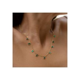Made by Nami Kette mit Anhänger Goldene Edelstahl Halskette Damen mit Smaragdgrünen Edelsteinen