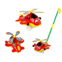 LEAN Toys Spielzeug-Flugzeug Flugzeugschieber Langstockglocke Spielzeug Spaziergang Propeller Zunge