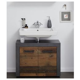 TRENDTEAM Waschbeckenunterschrank Waschbeckenschrank Unterschrank Badmöbel Grau/Old Wood 72x56x34cm