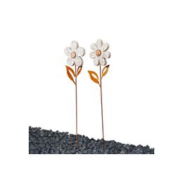 Levandeo® Gartenstecker 2er Set Gartenstecker Blume H57cm Rost Holz Garten-Deko Frühling